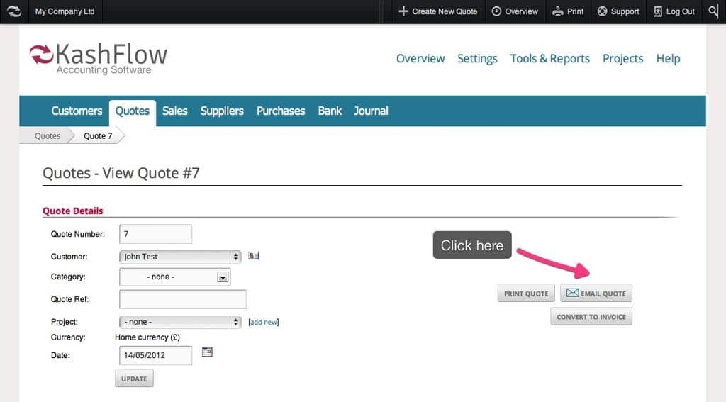 E-Mailing Quotes - KashFlow