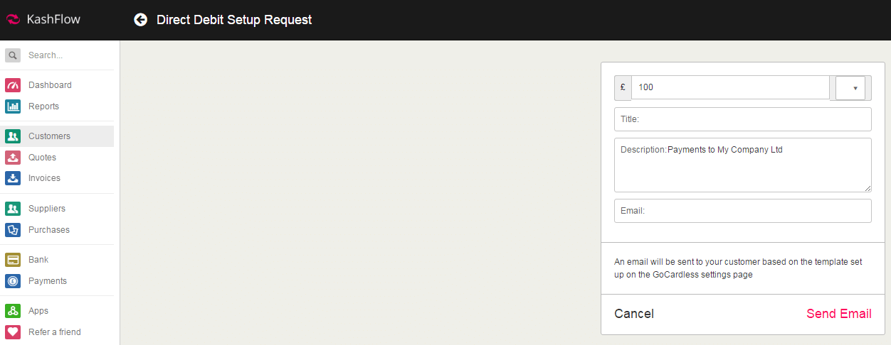 Direct Debits - Step 2 - Setting up Direct Debit Mandate - KashFlow
