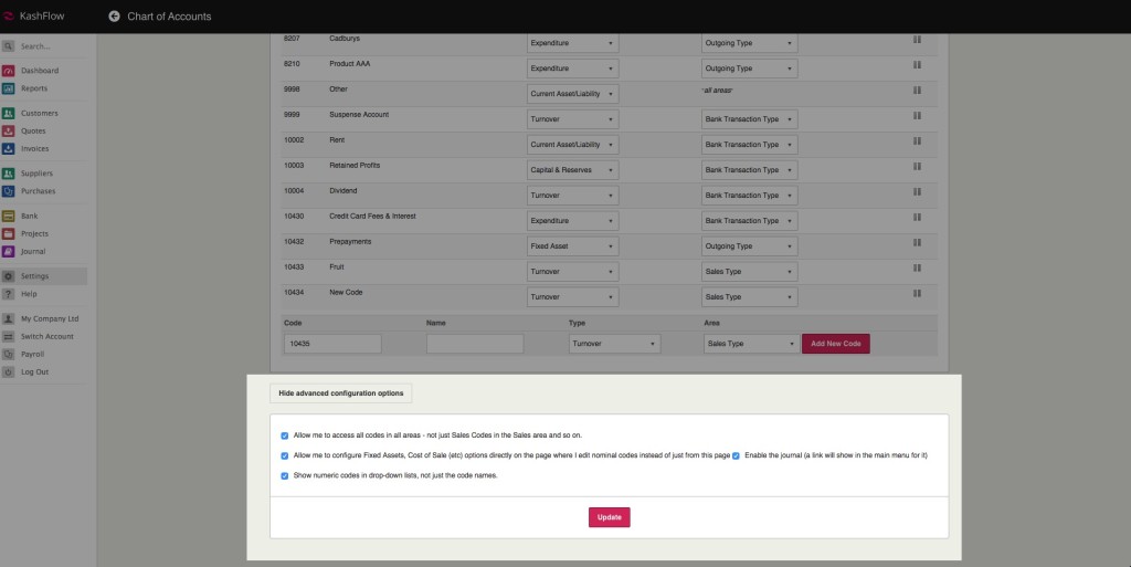 Advanced Configuration Options-Chart of Accounts - Knowledge Base - IRIS KashFlow