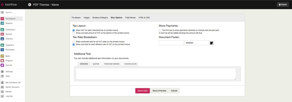 Document Customisation - PDF Themes - Knowledge Base - IRIS KashFlow