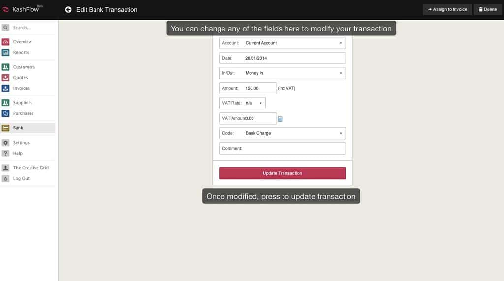 Transactions - Modifying a Transaction - KashFlow